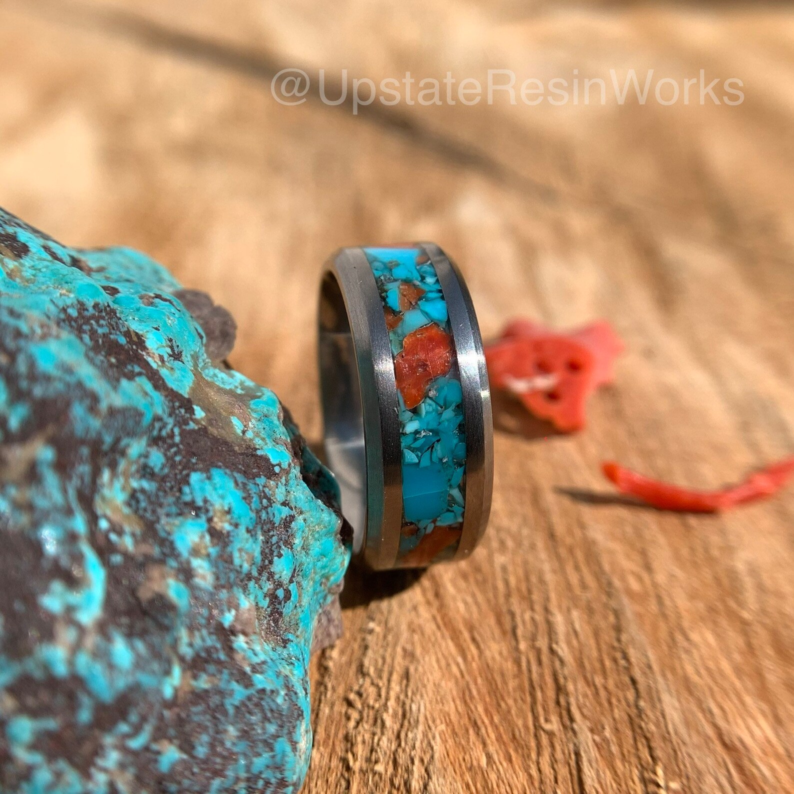 Red Coral and Turquoise Band, Blue Bisbee Turquoise, Blue Turquoise ...