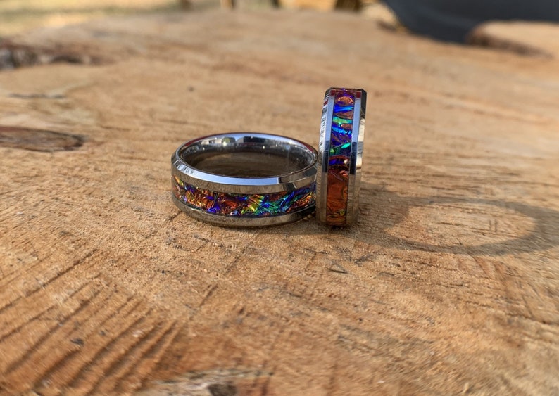 Tie Dye Ring Tungsten Band Rainbow Inlay Dichrolam - Etsy