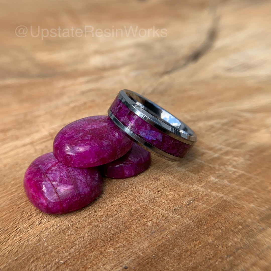 Genuine Moonstone Ring, Purple Moonstone, Fuscia Ring, Tungsten Band ...