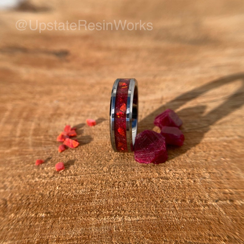 Genuine Ruby Ring Ruby Band Opal and Ruby Ruby Wedding - Etsy