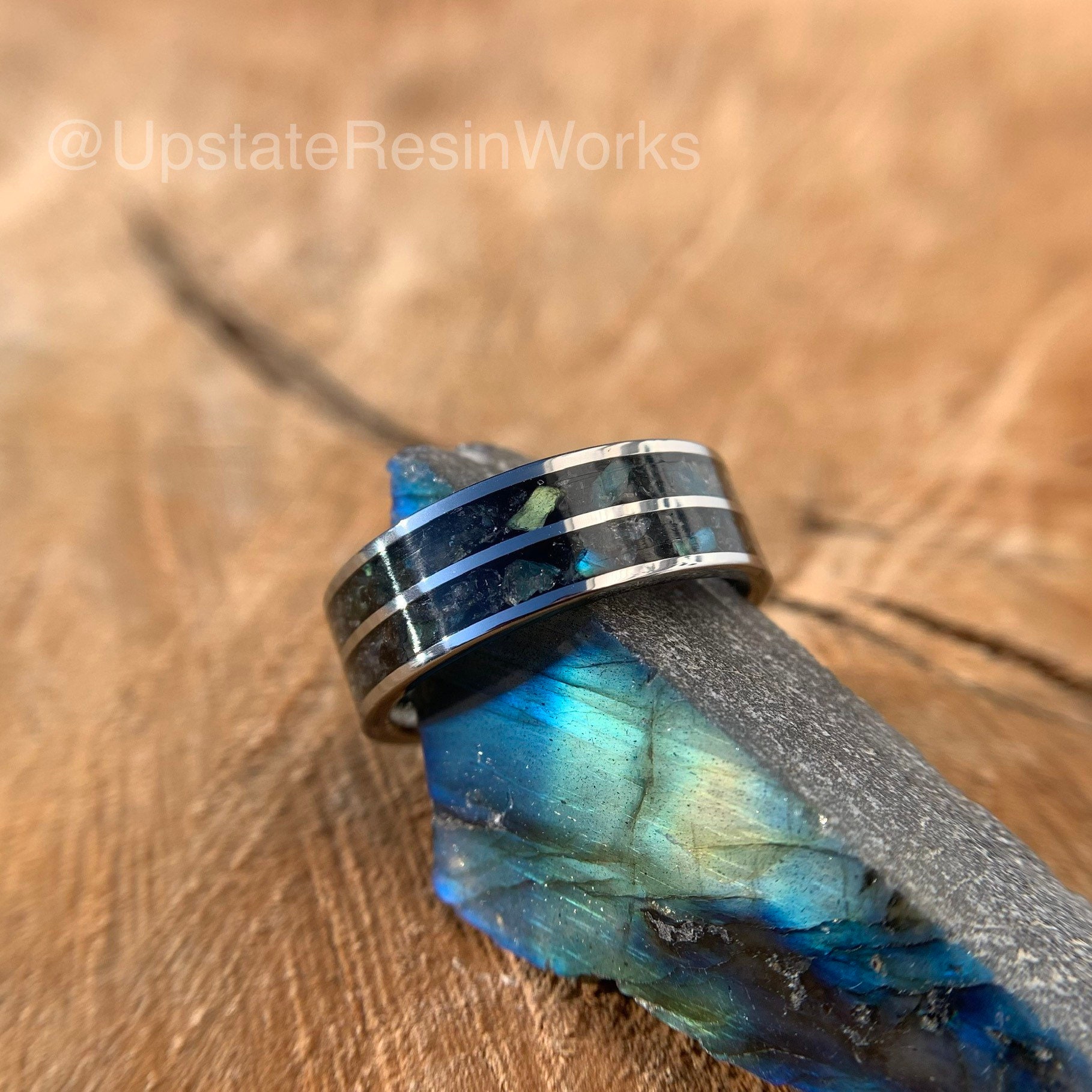 Double Channel Labradorite Ring, Labradorite Band, Feldspar Ring, Mens ...