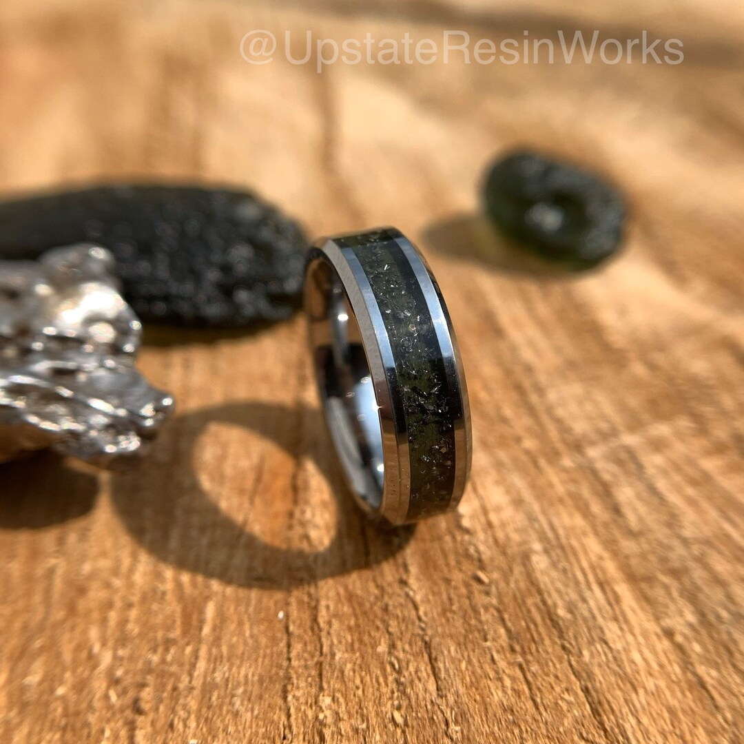 Genuine Moldavite Ring, Meteorite Dust Ring, Moldavite Band, Tektite ...