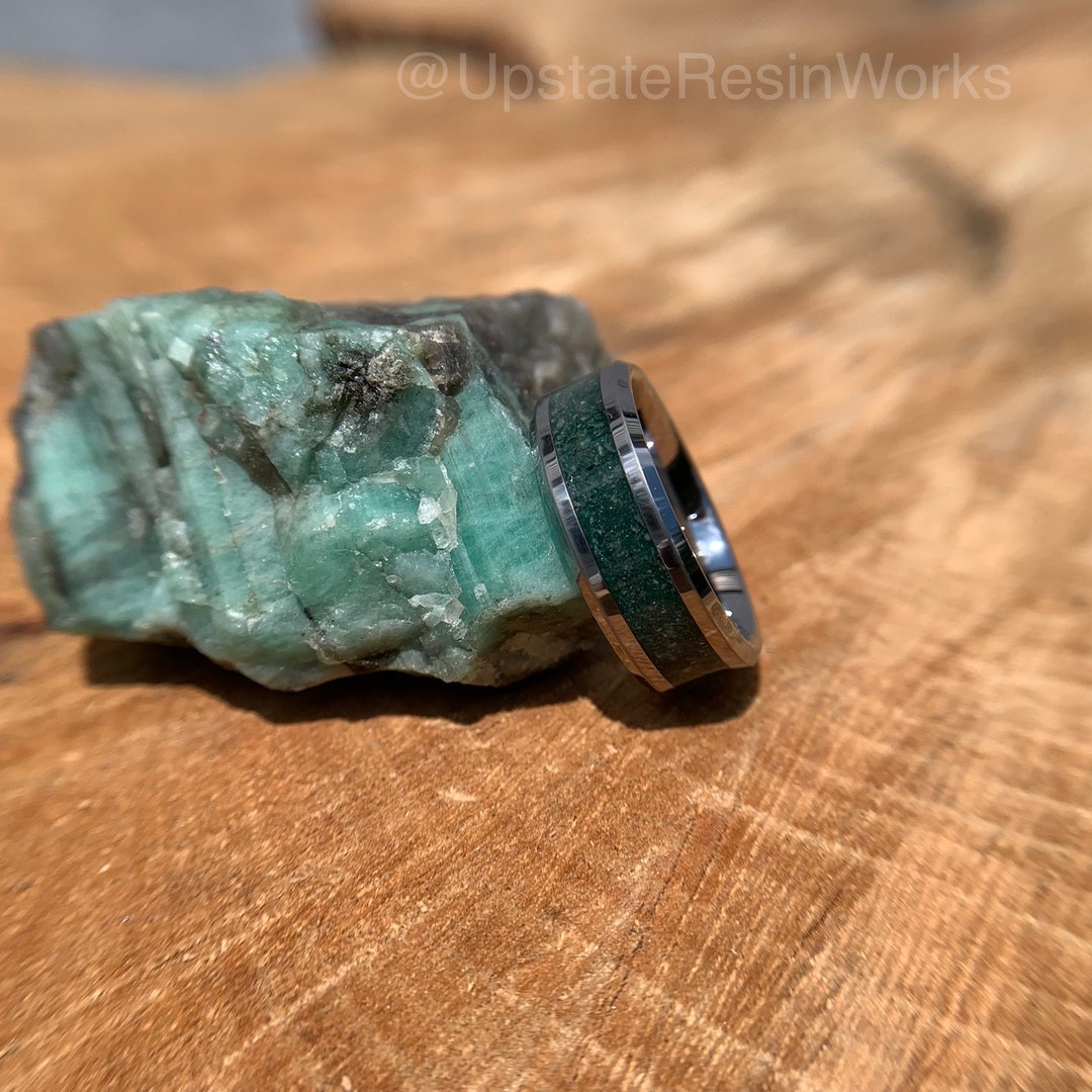 Genuine Emerald Ring, Crystal, Gemstone Ring, Titanium, Tungsten ...