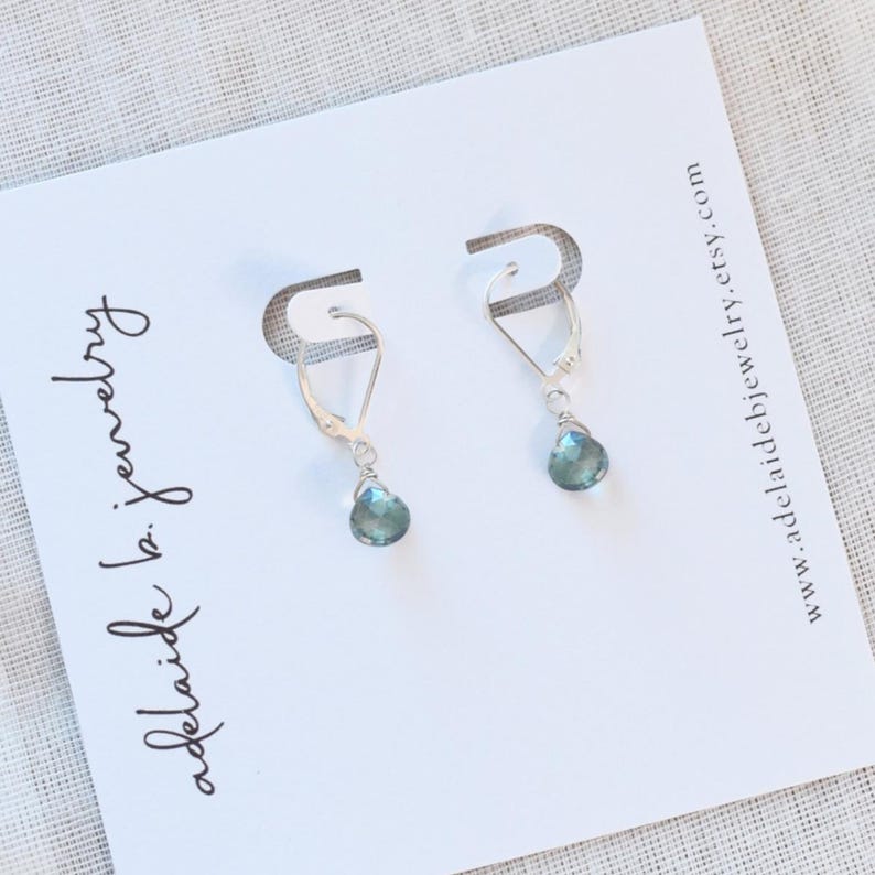 Green Mystic Quartz Earrings, Sterling Silver Leverback, Dainty Faceted ...