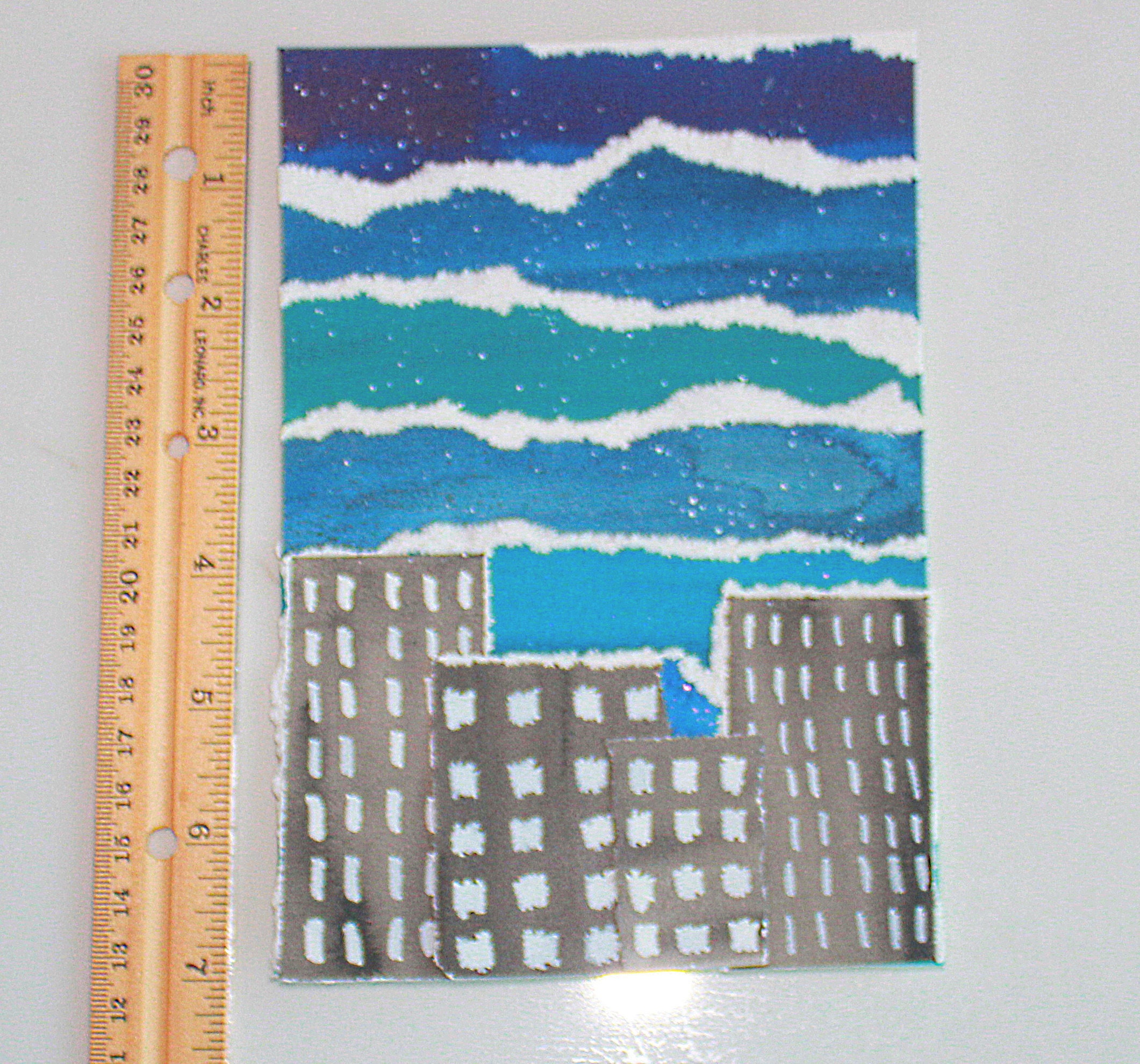 Cityscape Night Sky Collage Original Artwork for Office or Home Painted ...