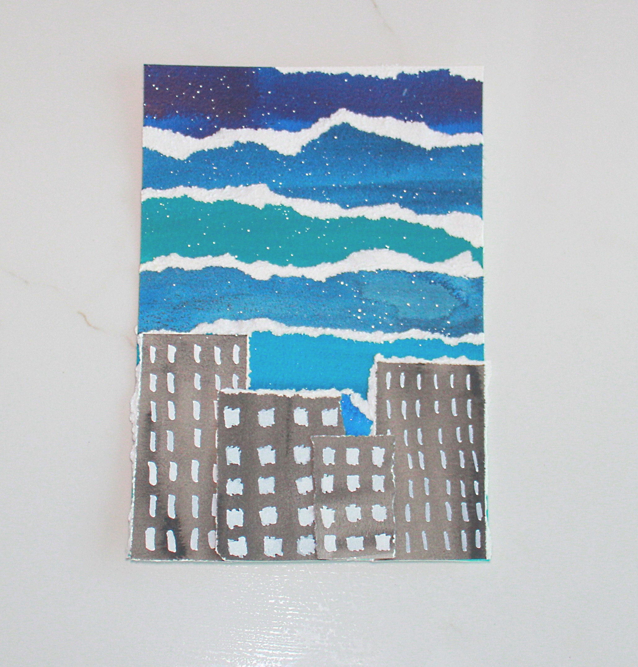 Cityscape Night Sky Collage Original Artwork for Office or Home Painted ...