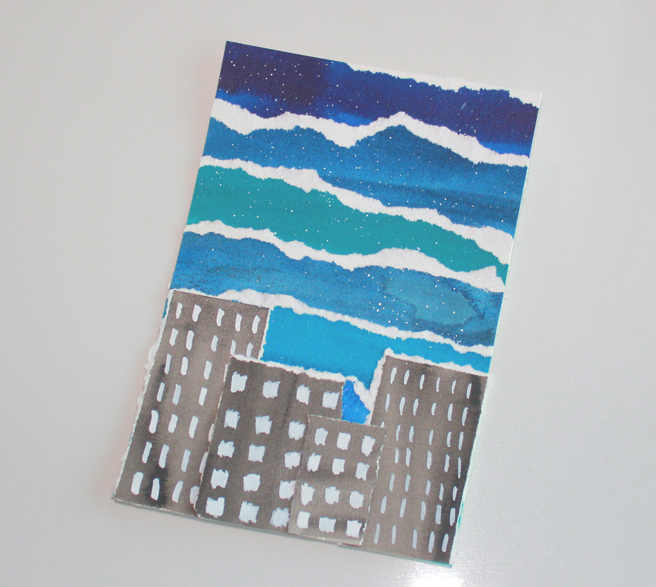 Cityscape Night Sky Collage Original Artwork for Office or Home Painted ...