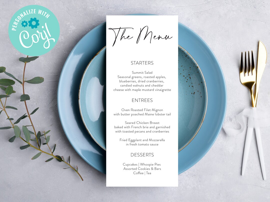 Simple Minimal Wedding Menu Printable Template Downloadable Wedding ...