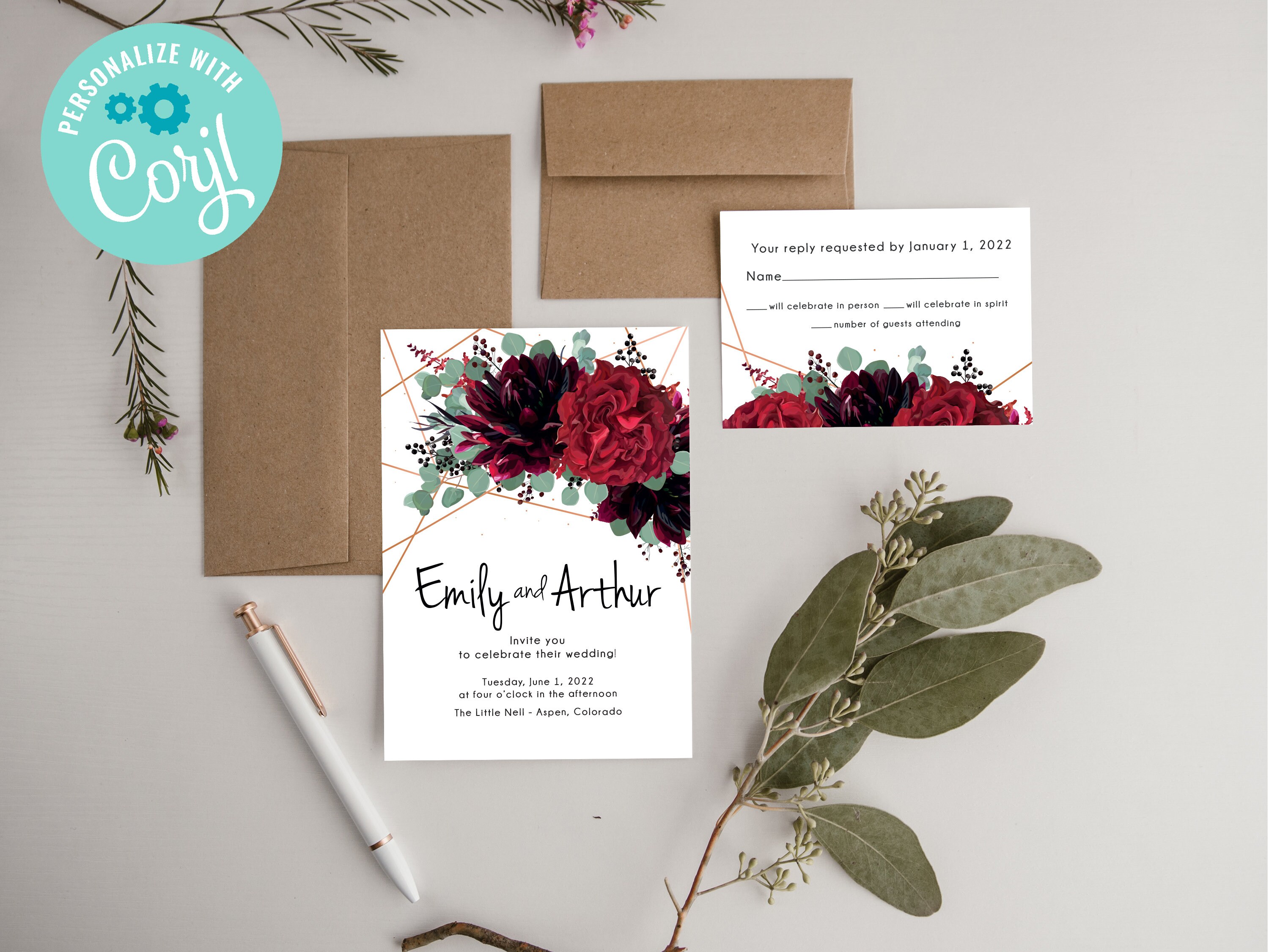 Floral Invitation Digital Download Wedding Invitation Elegant Wedding ...