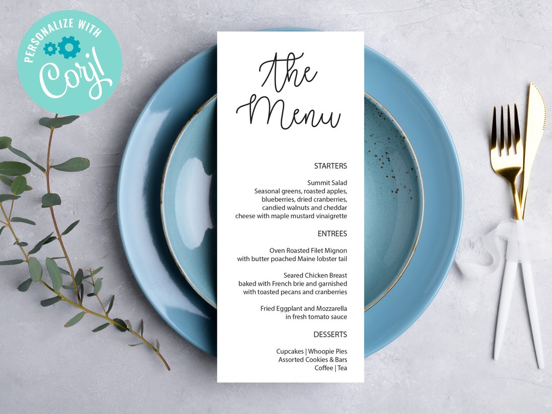 Editable Modern Wedding Food Menu Template Printable Wedding Reception ...