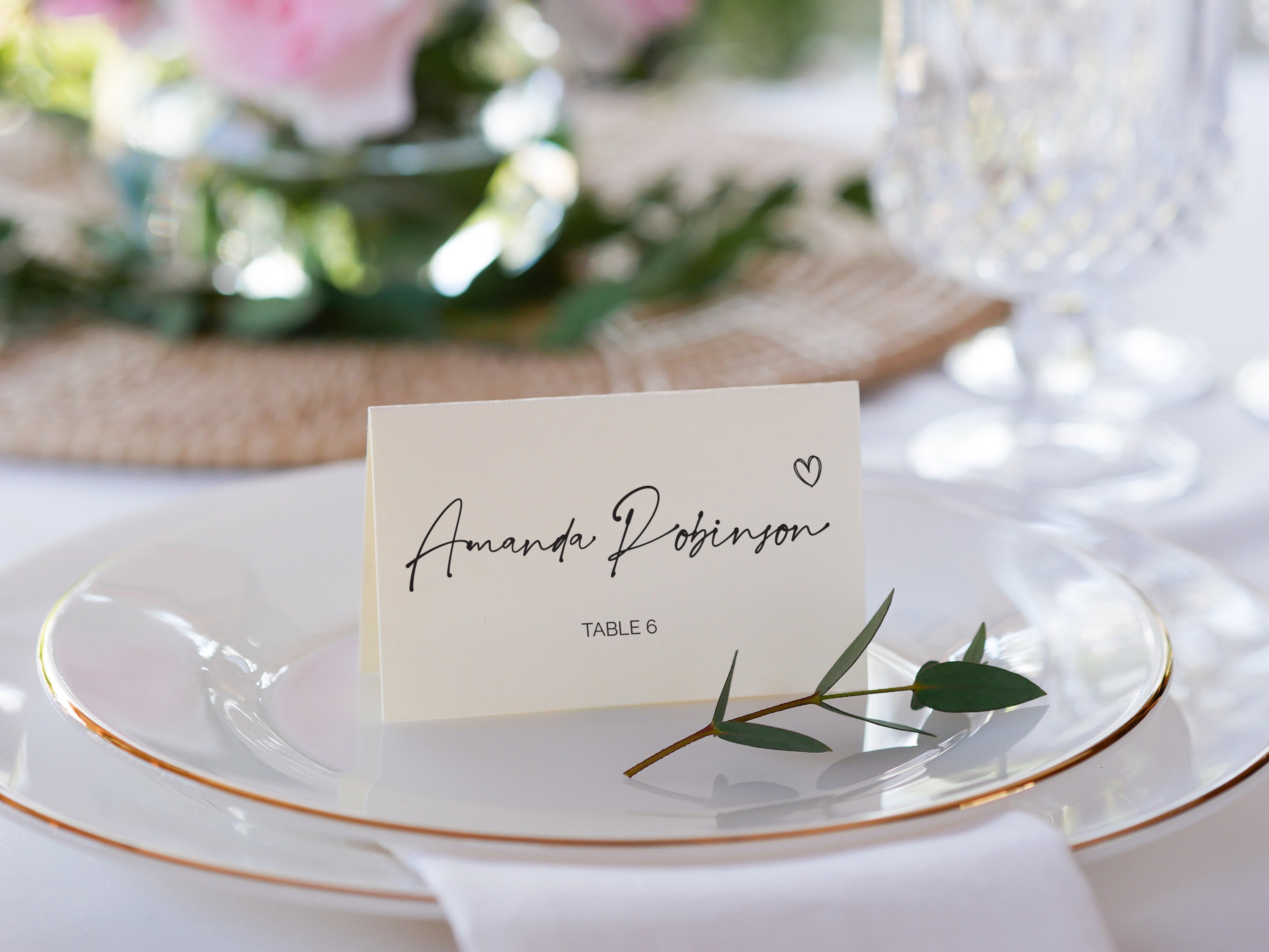 Printable Wedding Place Card Setting Template Romantic Wedding Table ...