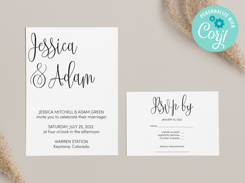 Printable Script Wedding Invitation Suite Template Custom Modern ...