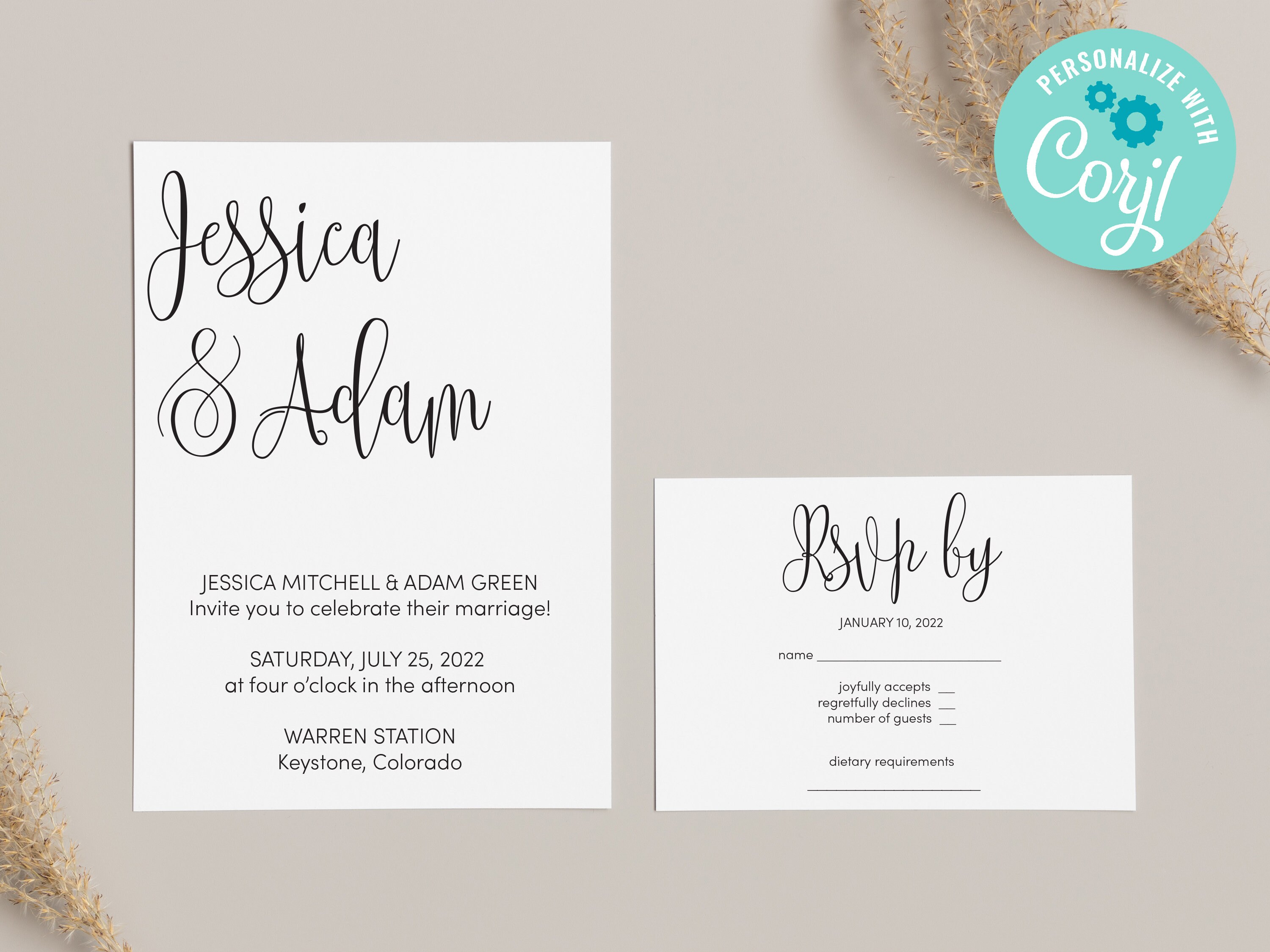 Printable Script Wedding Invitation Suite Template Custom Modern ...