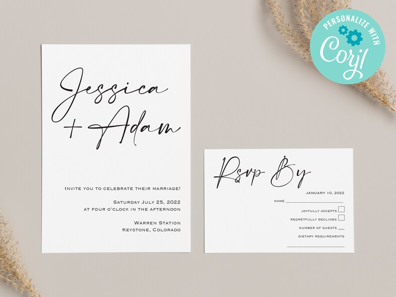 Boho Wedding Invitation Set Printable Template Downloadable Simple ...