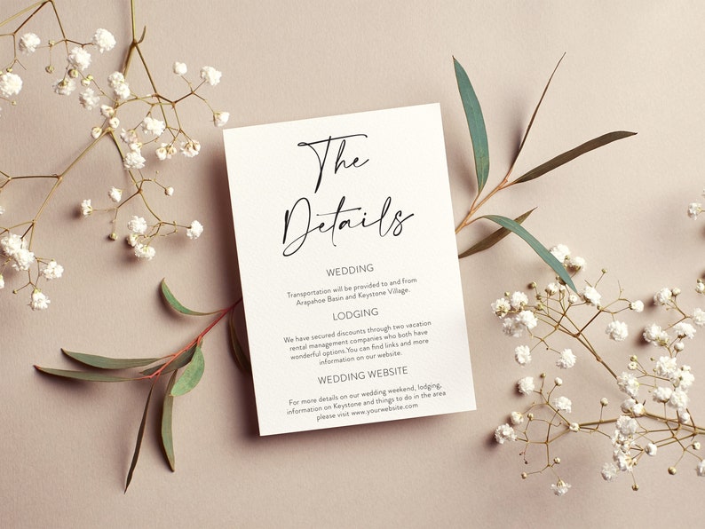 Downloadable Wedding Details Card Template Printable Wedding ...