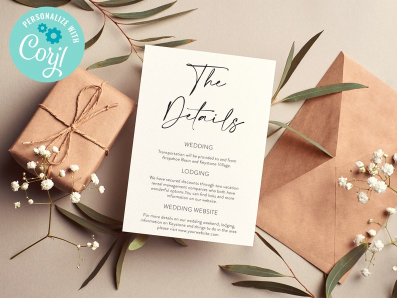 Downloadable Wedding Details Card Template Printable Wedding ...
