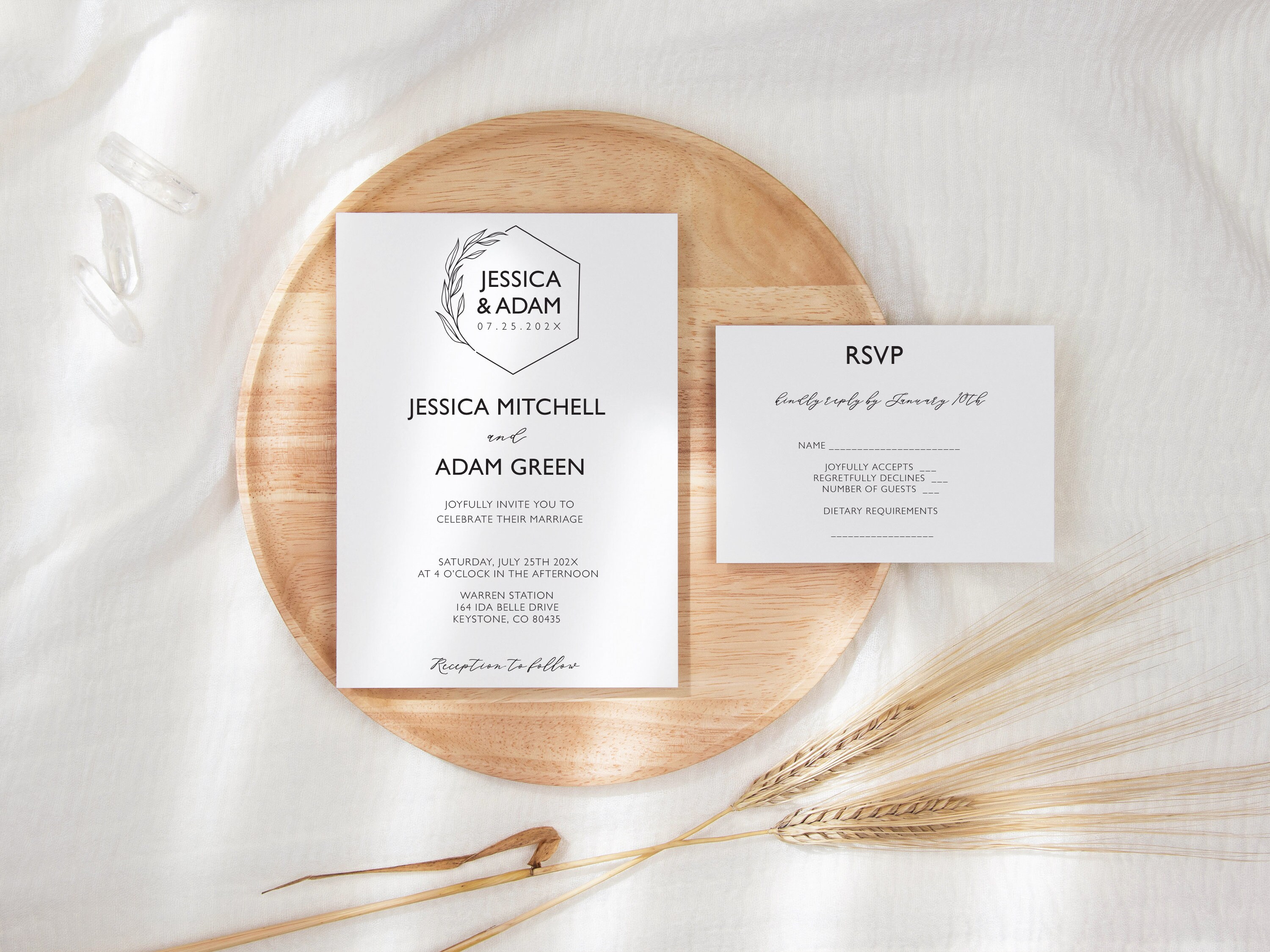 Printable Simple Greenery Wedding Invitation Set Template Editable ...