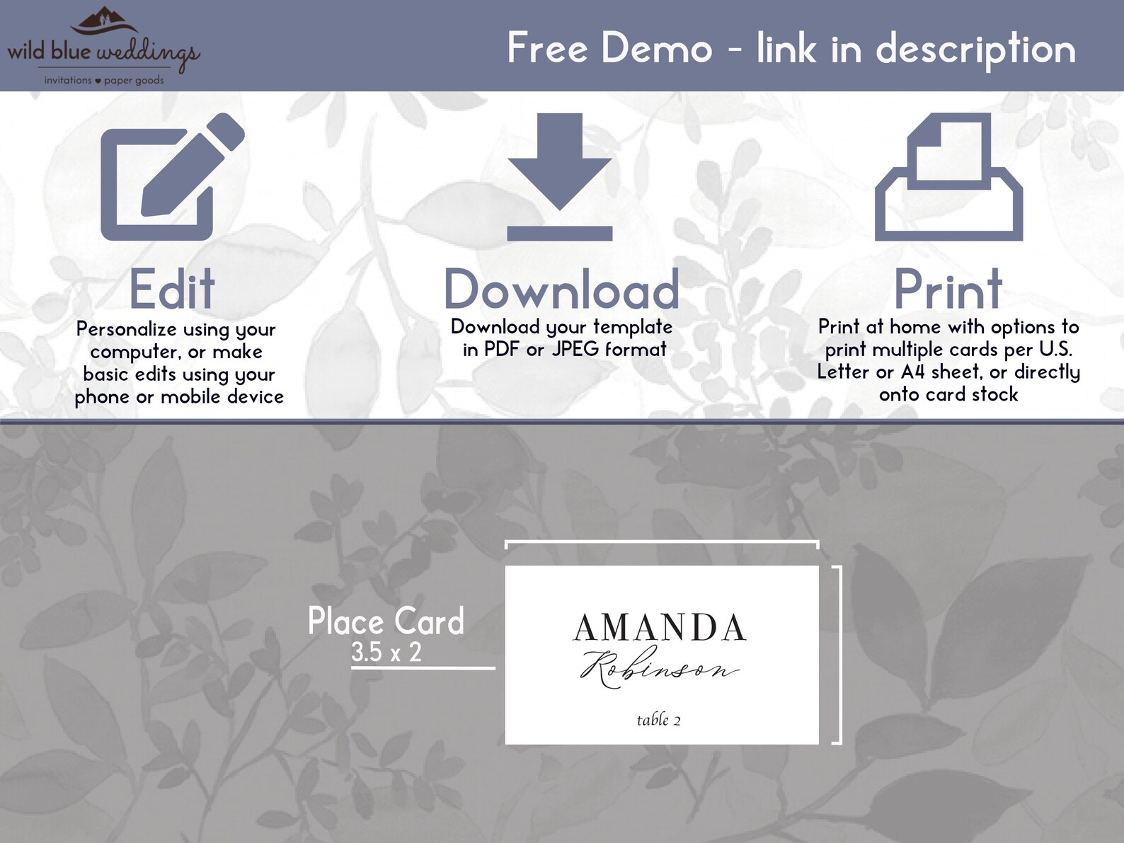 Modern Wedding Seating Card Template Printable Minimalist - Etsy