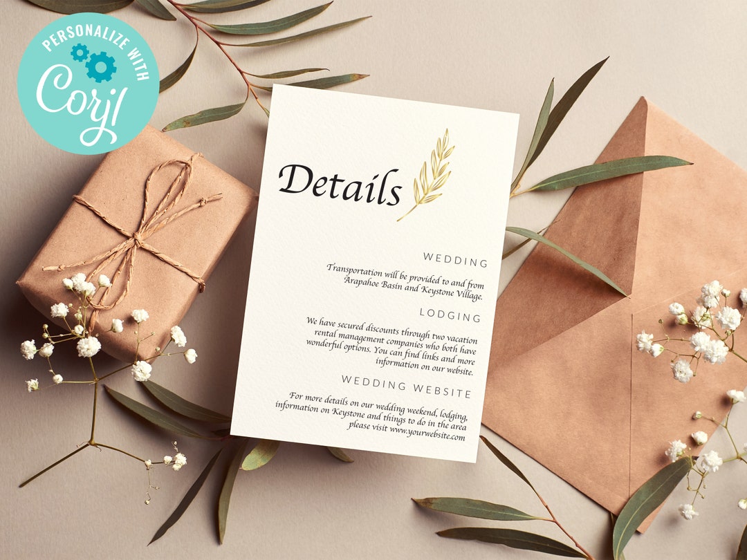 Printable Wedding Accommodation Card | Editable Wedding Details Card ...