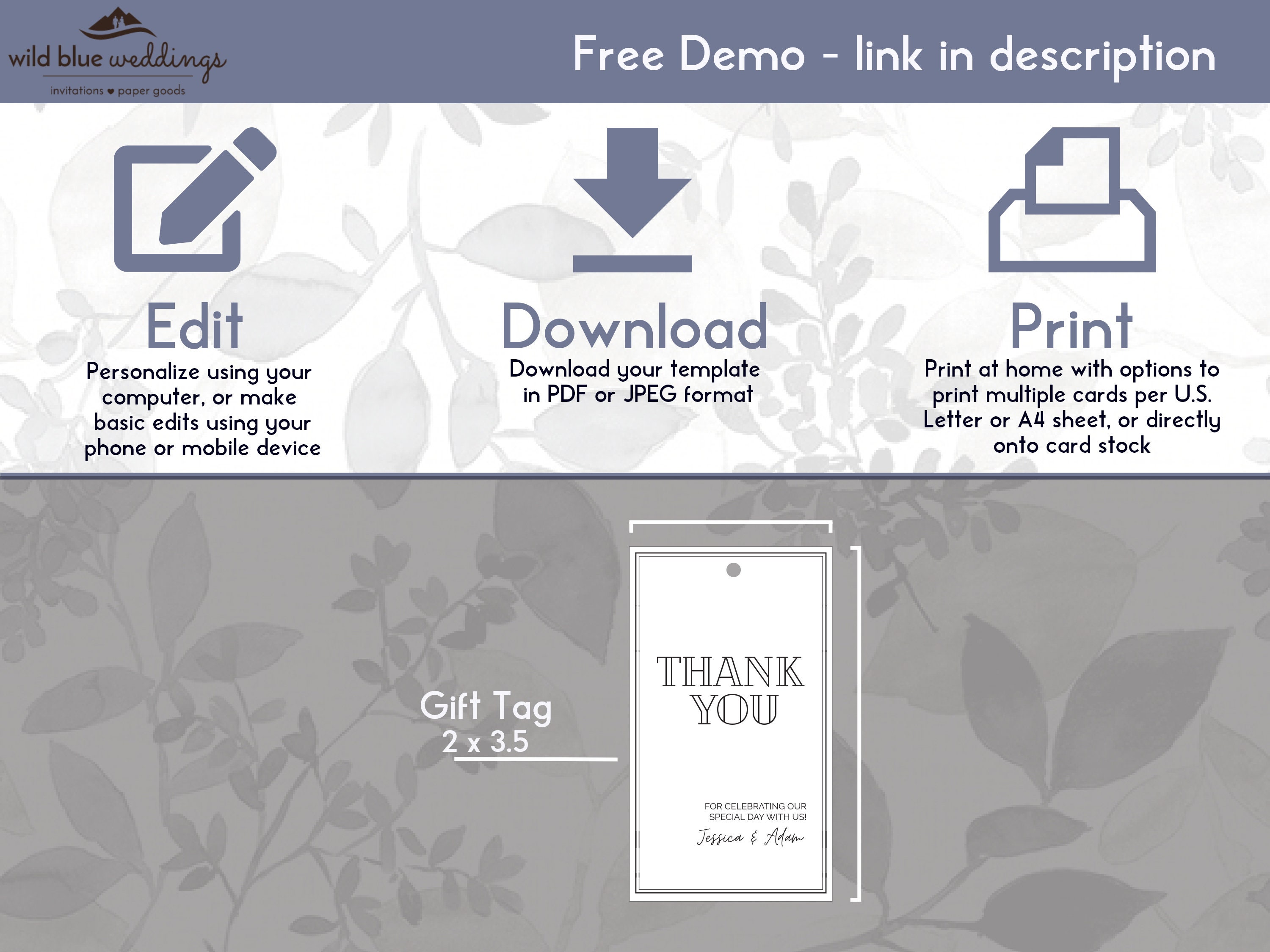 Printable Modern Gift Tag Template Downloadable Wedding Favor Tags for ...