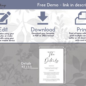 Downloadable Wedding Details Card Template Printable Wedding Information Detail Cards Custom ...