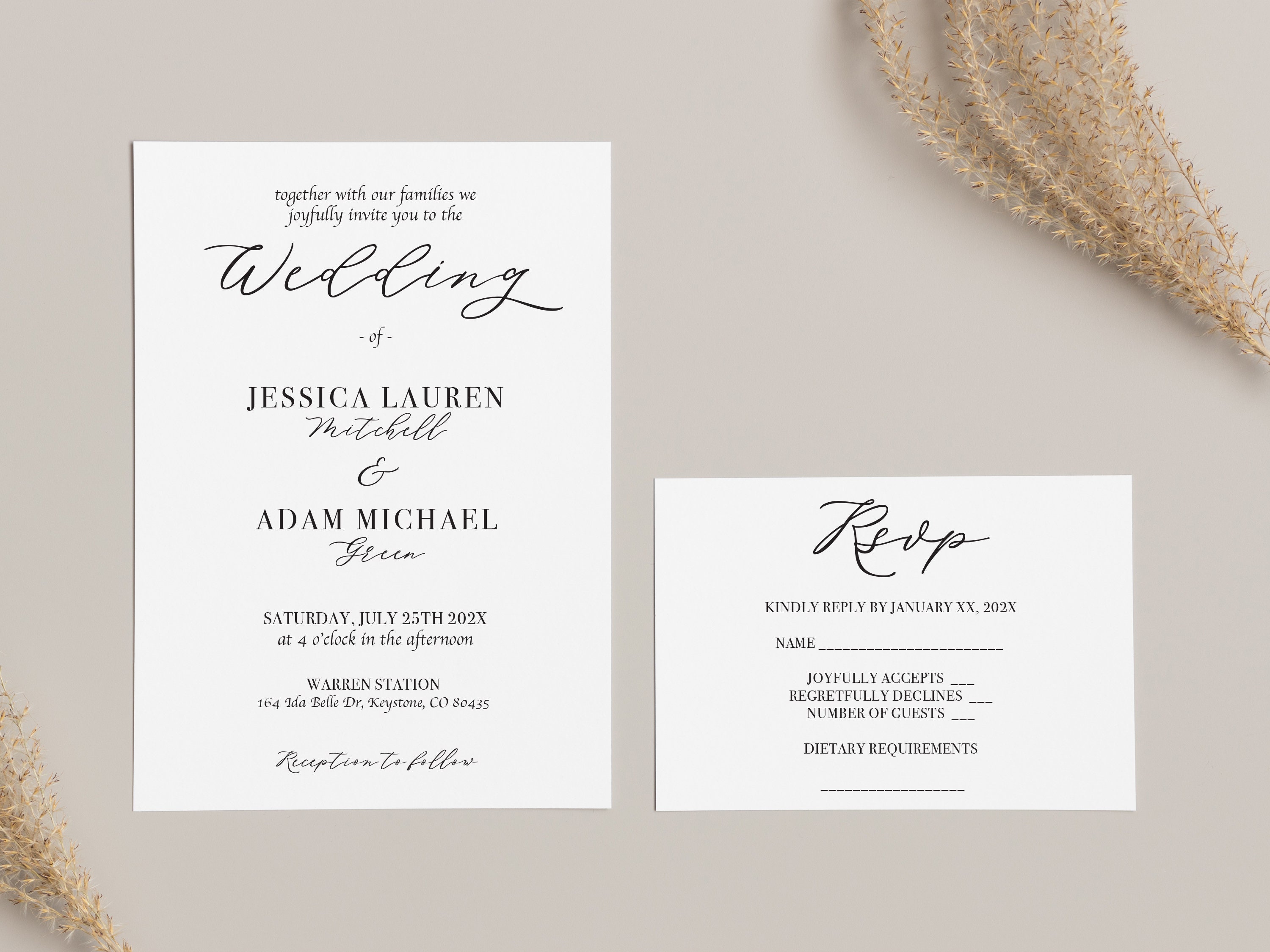 Printable Modern Wedding Invitation Template Custom Boho - Etsy
