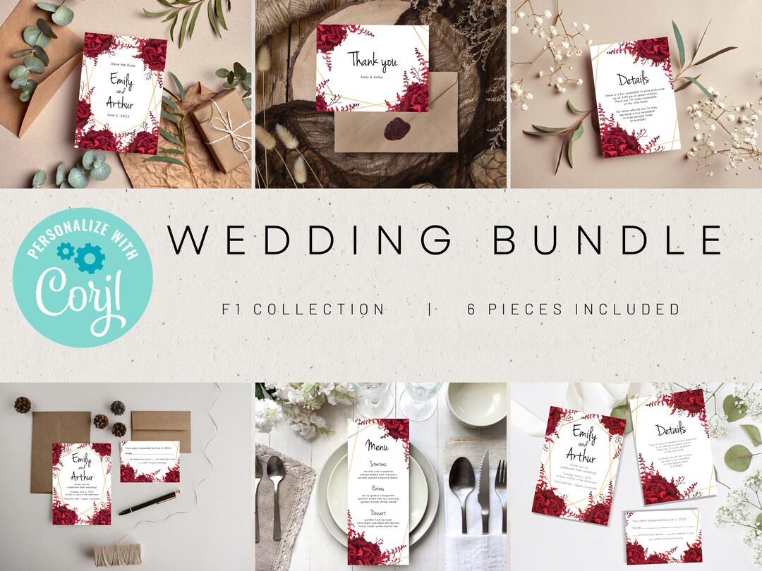 Custom Floral Wedding Invitation Bundle Download Printable Wedding ...