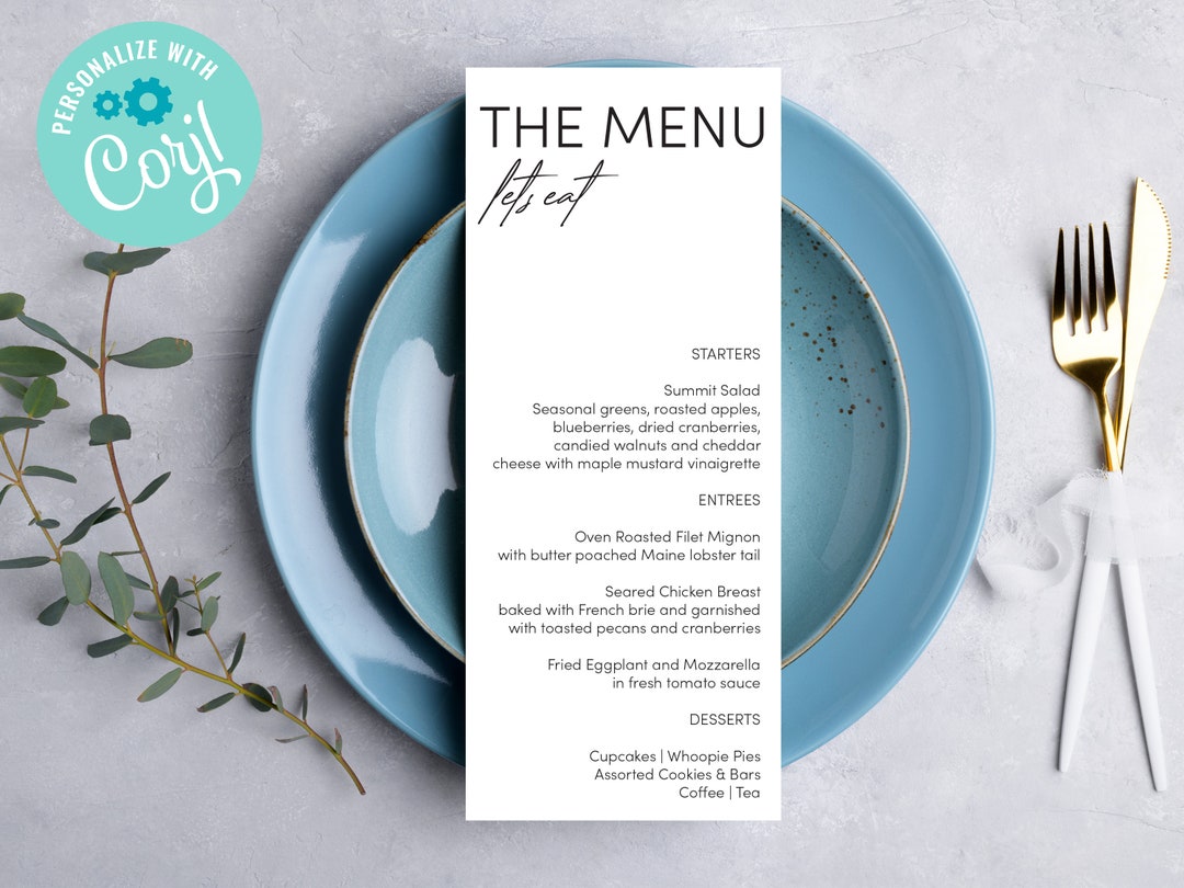 Simple Modern Let's Eat Menu Printable Minimalist Wedding Food Menu ...