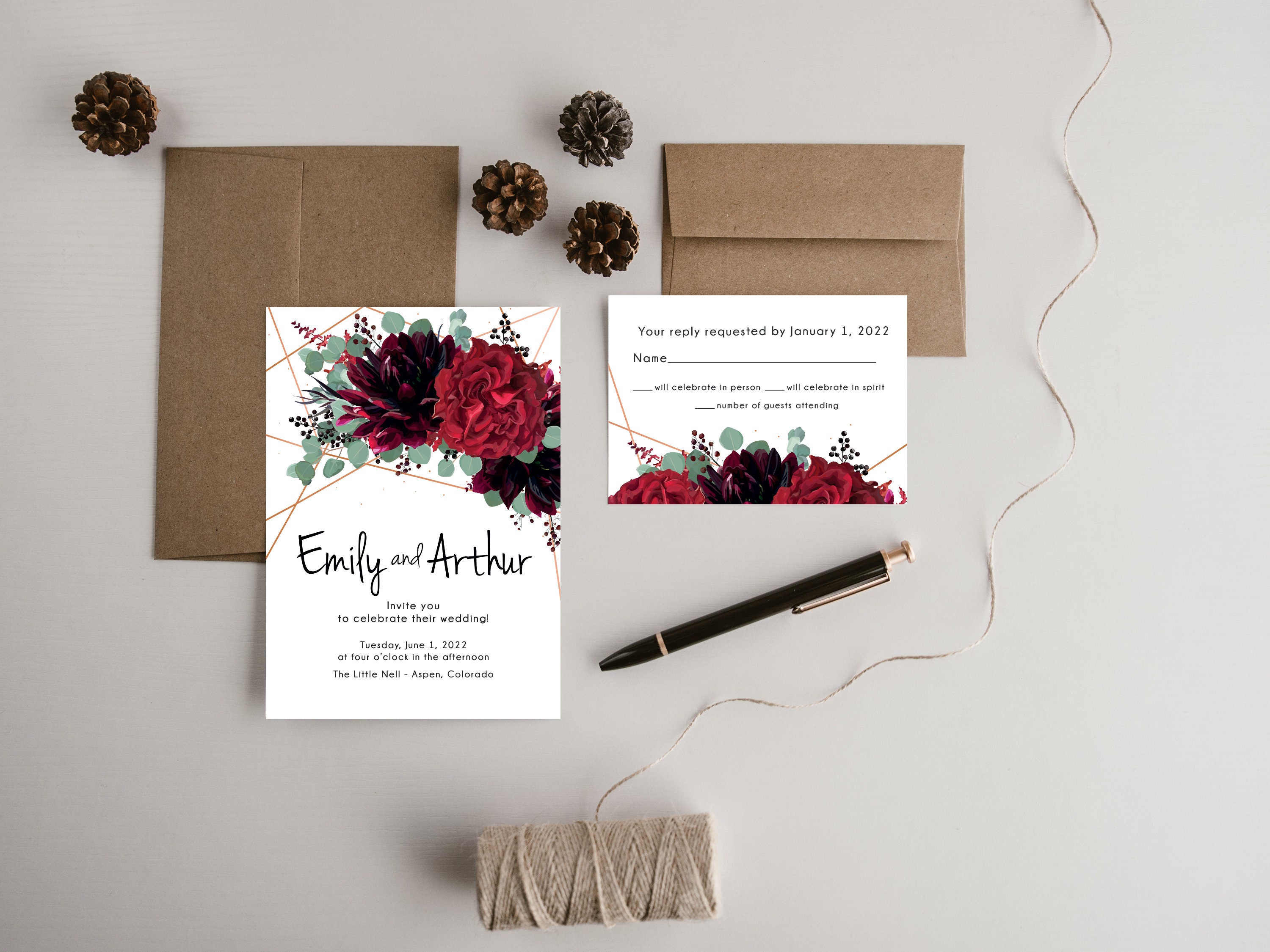Floral Invitation Digital Download Wedding Invitation Elegant Wedding ...