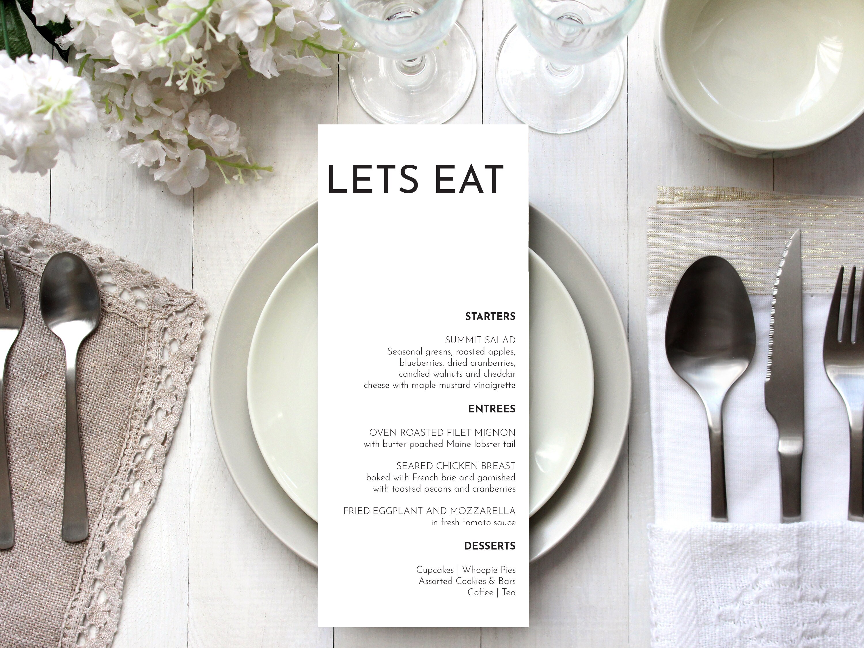 Simple Modern Wedding Food Menu Template Downloadable Wedding Reception ...