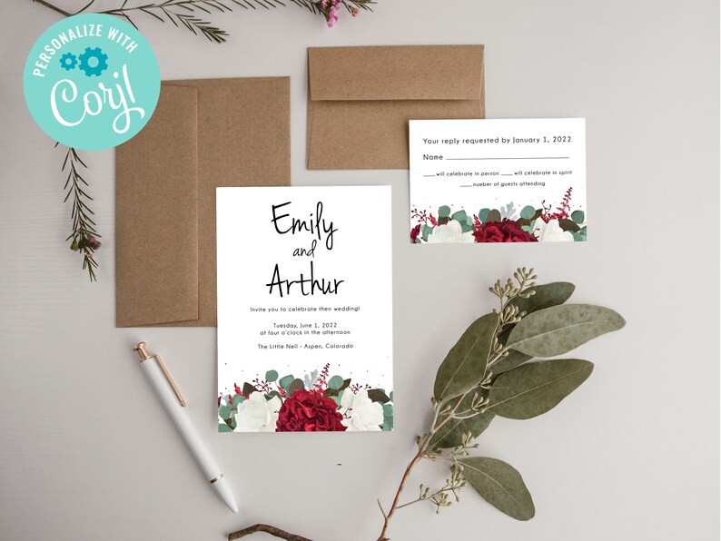 Floral Invitation Digital Download Wedding Invitation Elegant Wedding ...