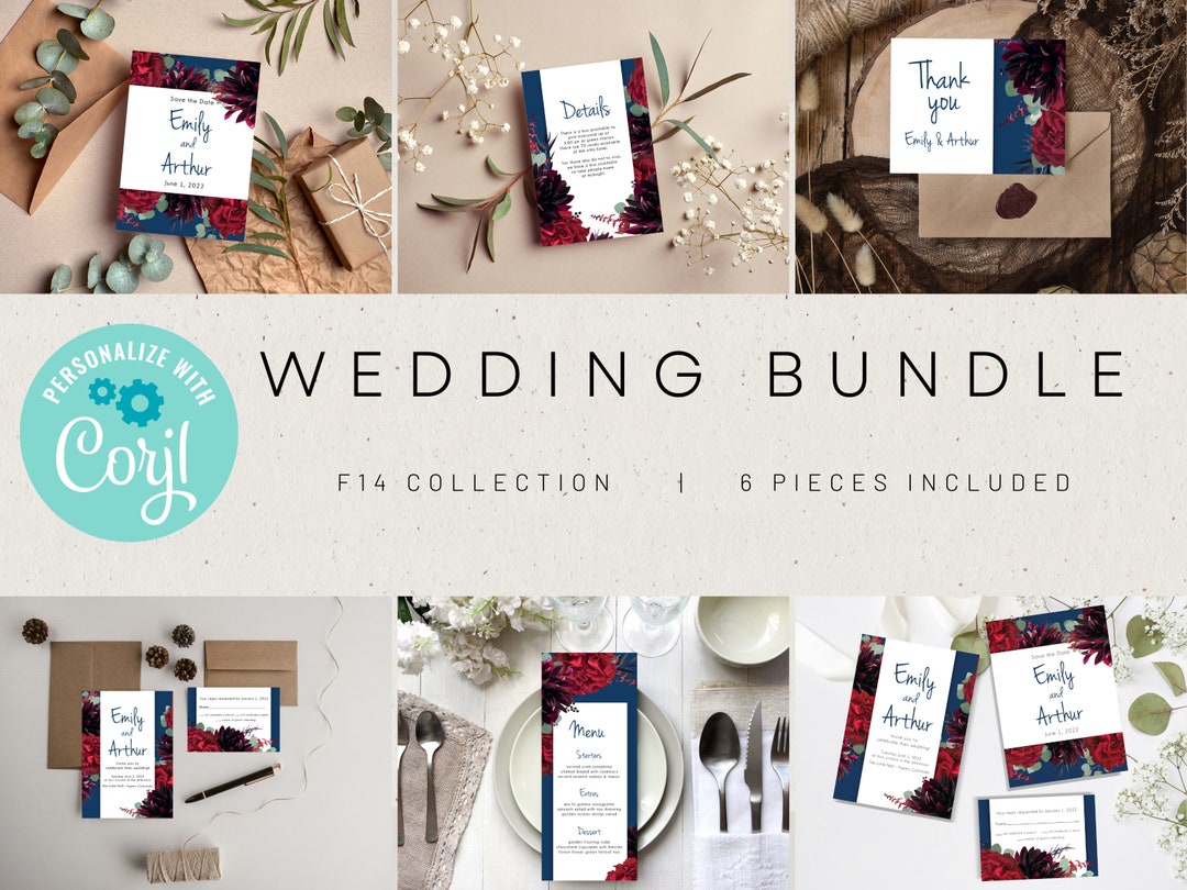 Custom Floral Wedding Invitation Set Downloadable Template Printable ...