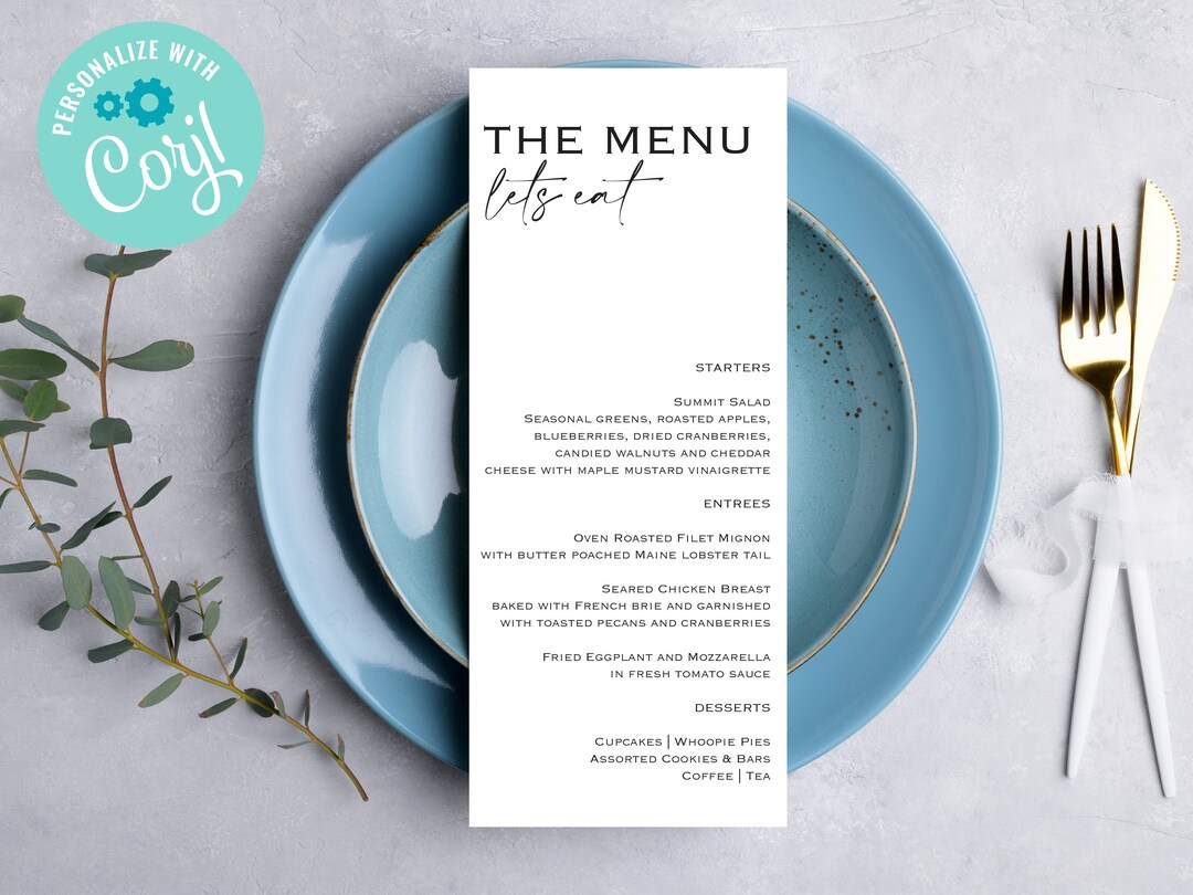 Printable Modern Wedding Menu Template | Downloadable Wedding Food Menu ...