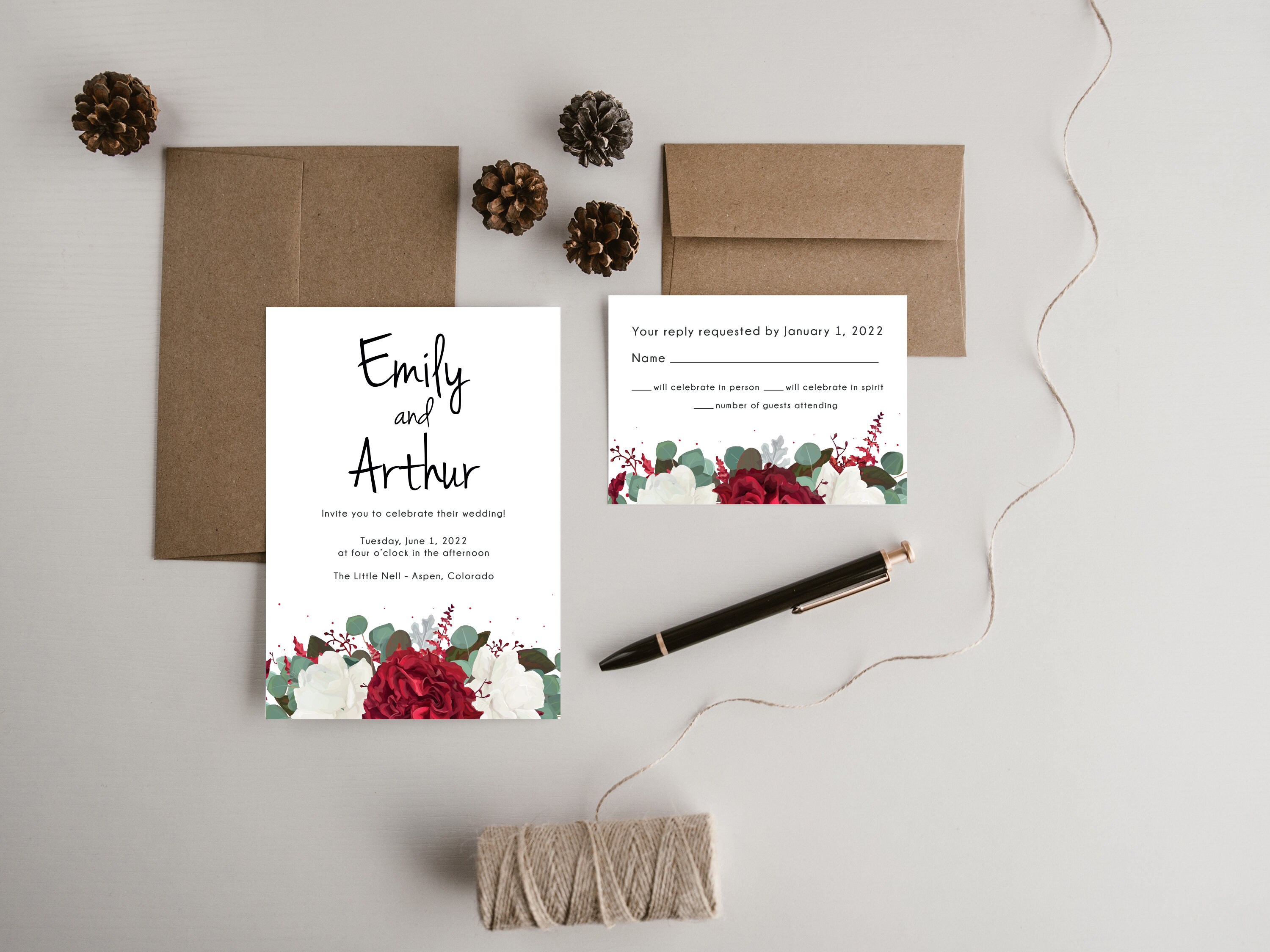 Floral Invitation Digital Download Wedding Invitation Elegant Wedding ...