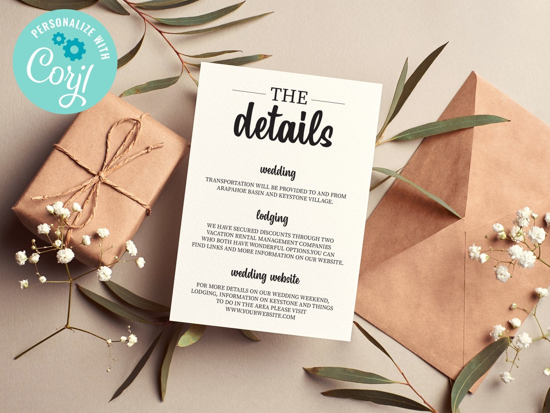 Downloadable Wedding Details Insert Template Modern Printable Wedding ...