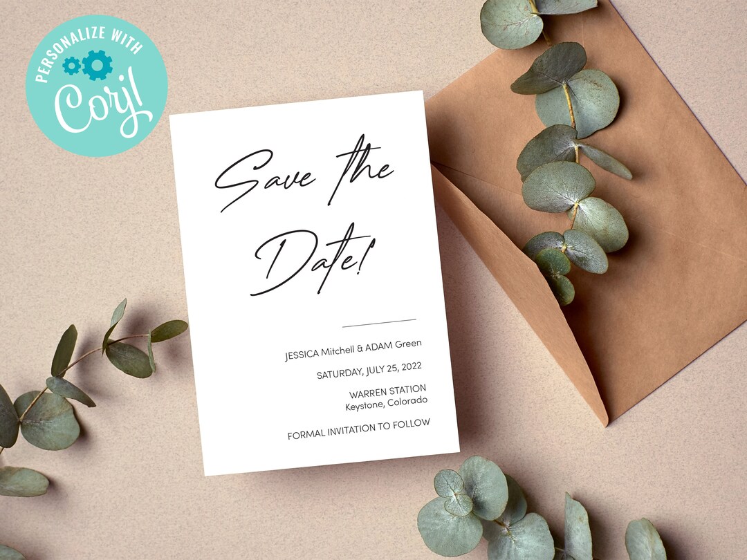 Elegant Wedding Save the Date Printable Cards Simple Save Our Date ...