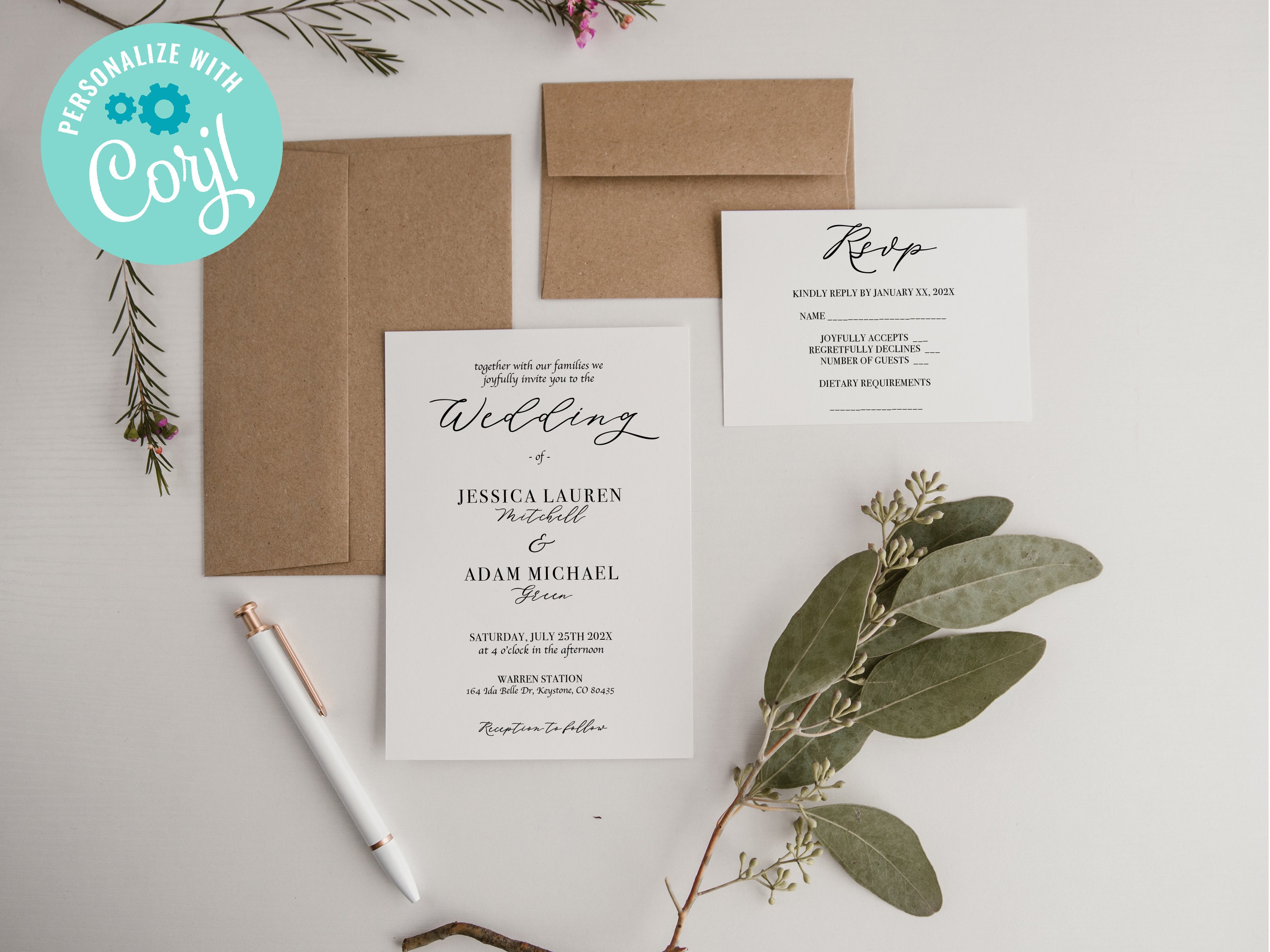 Printable Modern Wedding Invitation Template Custom Boho - Etsy