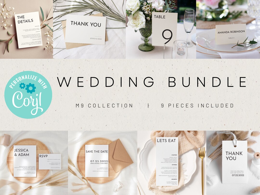 Simple Wedding Invitation Set and Bundle Template Download Modern ...