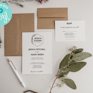 Printable Simple Greenery Wedding Invitation Set Template Editable ...