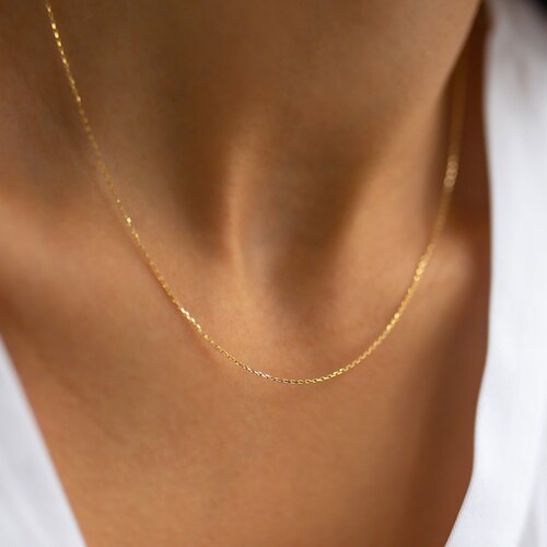 Ultra Dainty Chain Necklace 14k Solid Gold Delicate Cable - Etsy