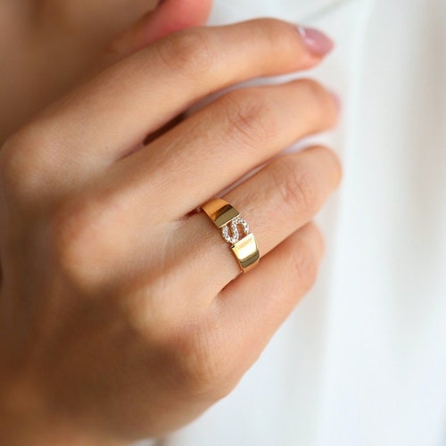 14K Gold Initial Letter Ring Handmade Jewelry Personalized - Etsy