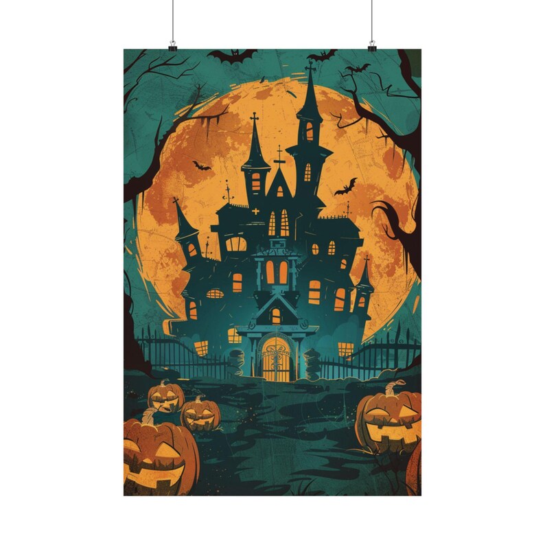 Halloween Haunted House Vertical Poster, Matte Print, Spooky Wall Art ...