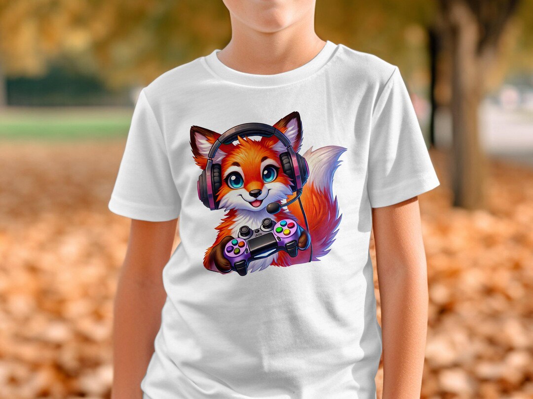 Cute Fox Gaming T-shirt, Fox Wearing Headphones T-shirt, Gamer Fox ...