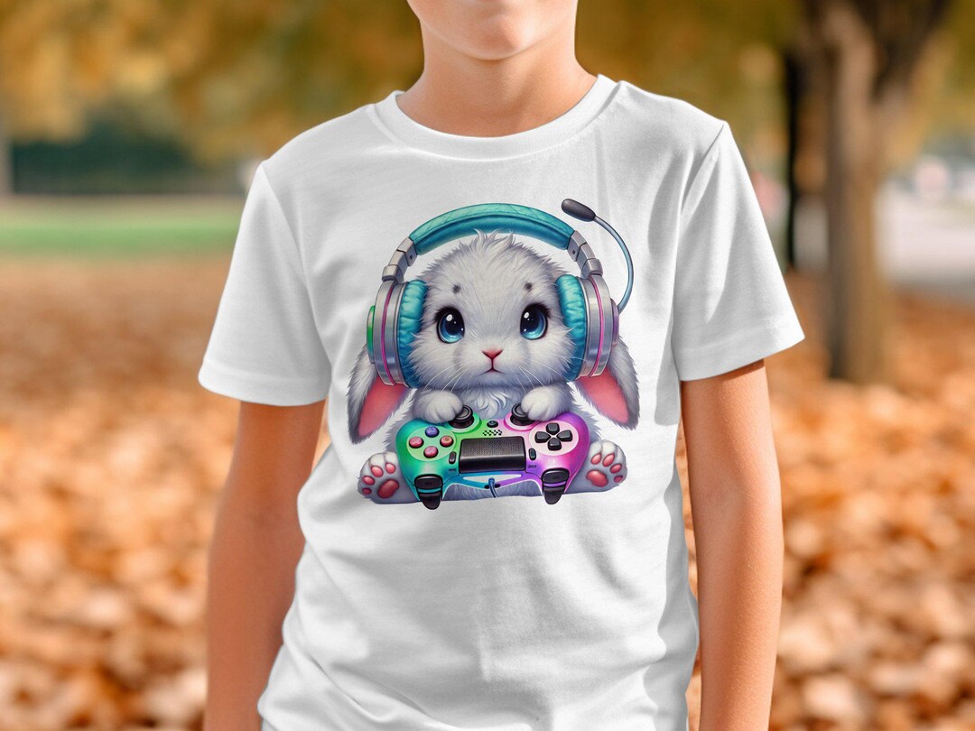 Cute Bunny Gamer T-shirt, Kawaii Rabbit With Headset, Adorable Bunny ...