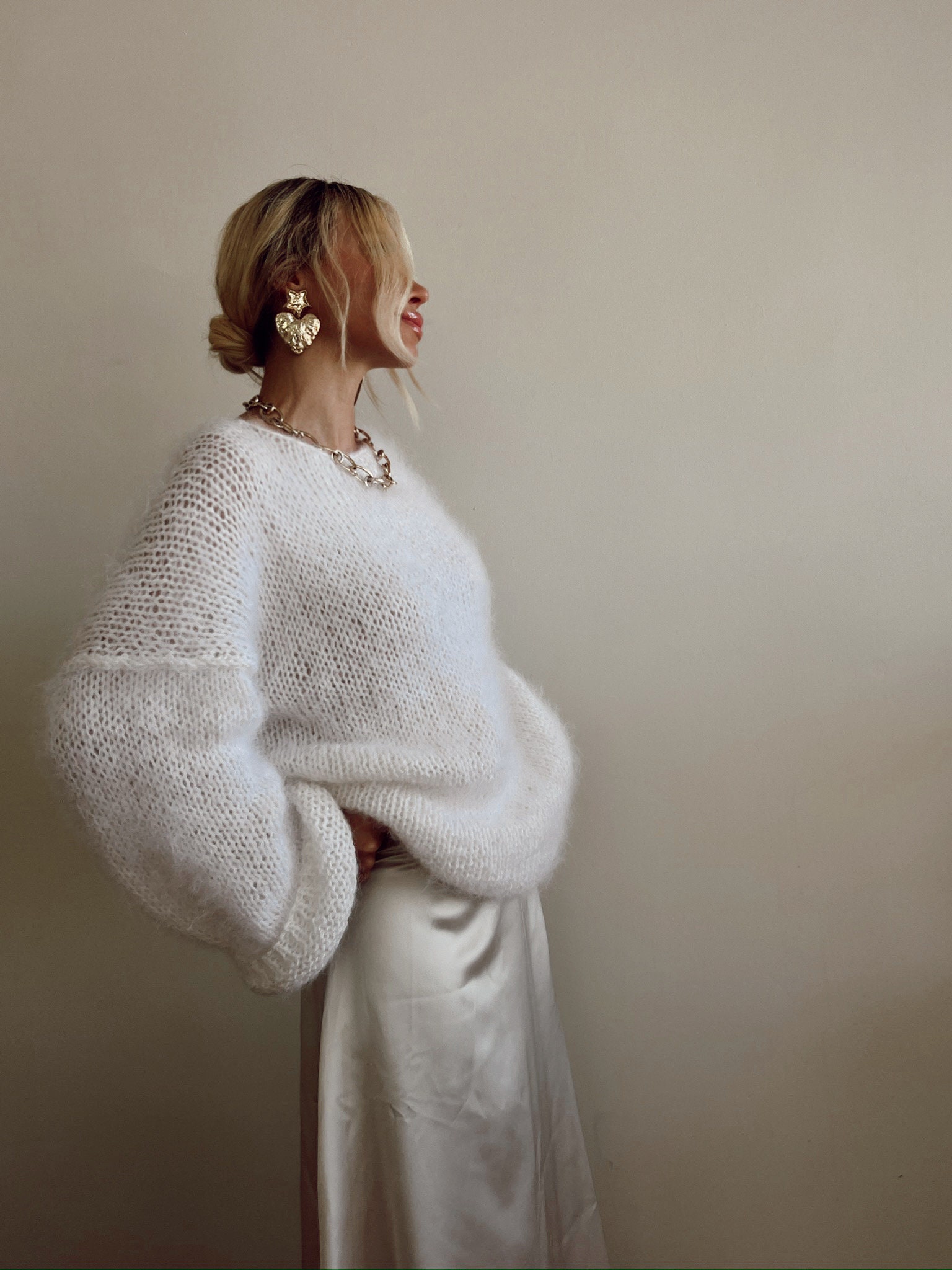 Hand Knitted Fluffy Mohair Sweater White Wool Sweater Bridal Etsy