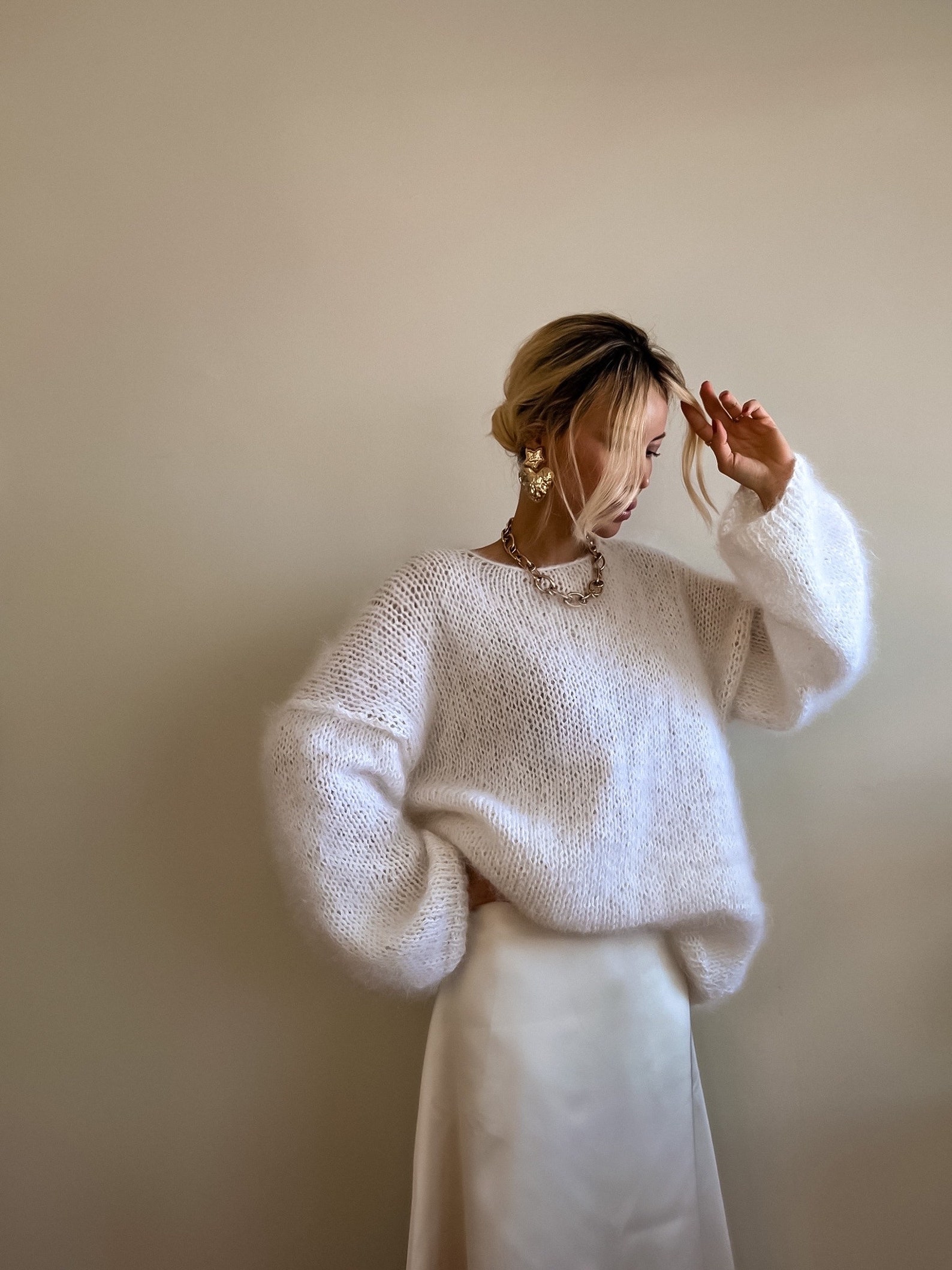 Hand Knitted Fluffy Mohair Sweater White Wool Sweater Bridal Sweater ...