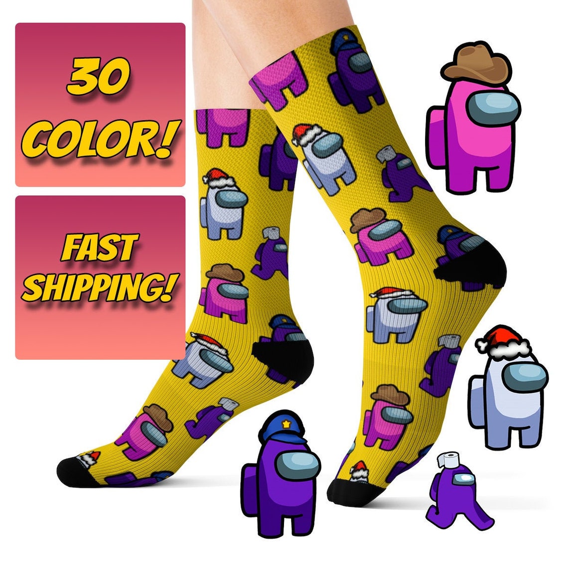 Among Us Socks, Polyester Spandex Gamer Socks, Unisex Geek Gift - Etsy