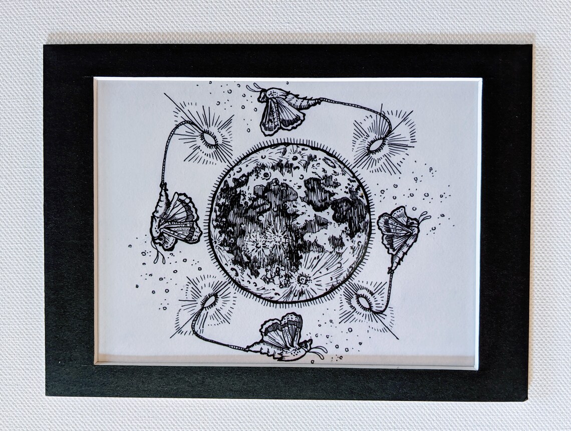 Reproduction of a Moth and Moon Ink Drawing - Etsy