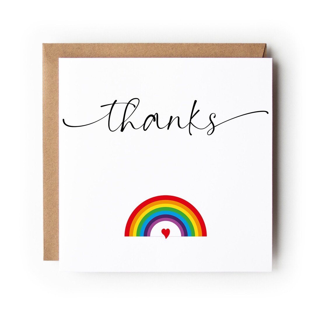 Thanks Rainbow Heart Card, Thank You Card, Rainbow Card - Etsy