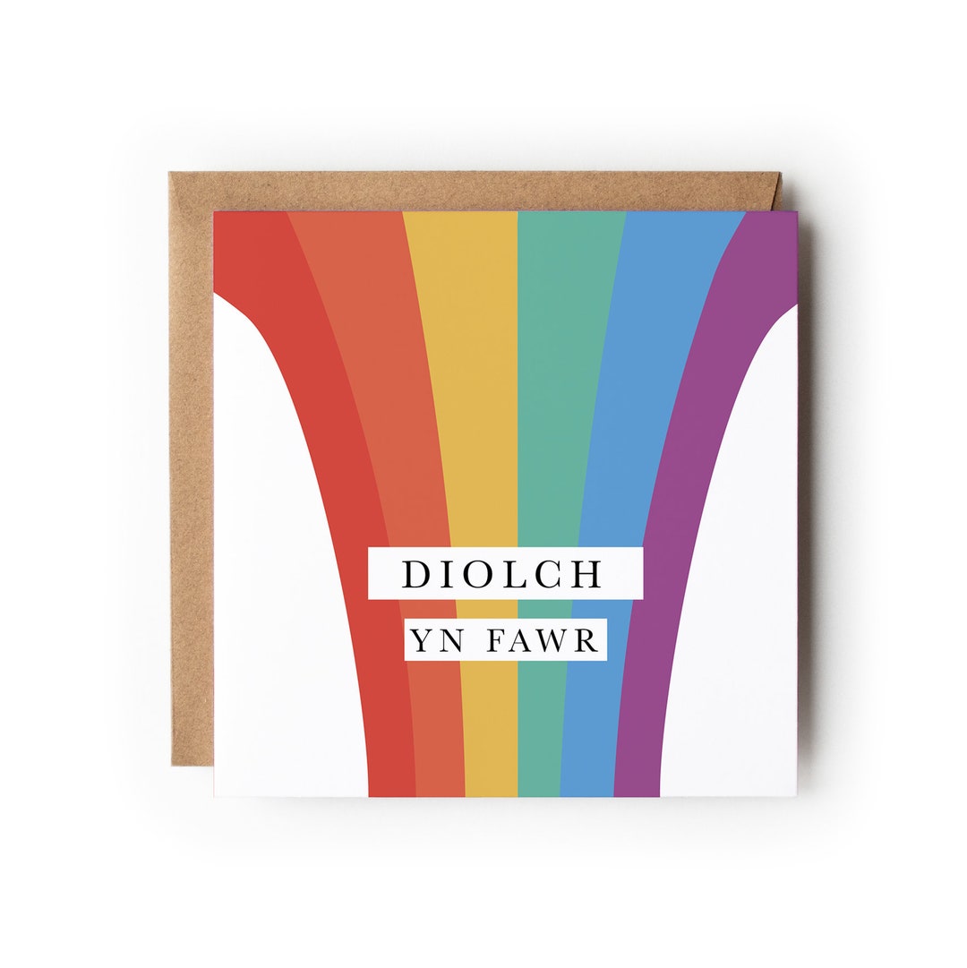 Welsh Thank You Card: Bright Rainbow Design, Cardiau Cymraeg - Etsy